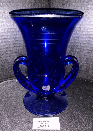 COBALT BLUE URN VASE Handled DEPRESSION GLASS VINTAGE | eBay