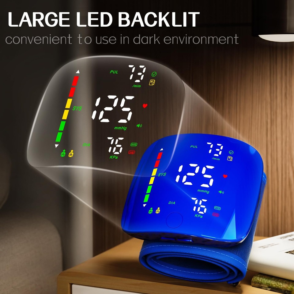 NEW LED Wrist Blood Pressure Monitor Rechargeable Broadcast Heart Rate ...
