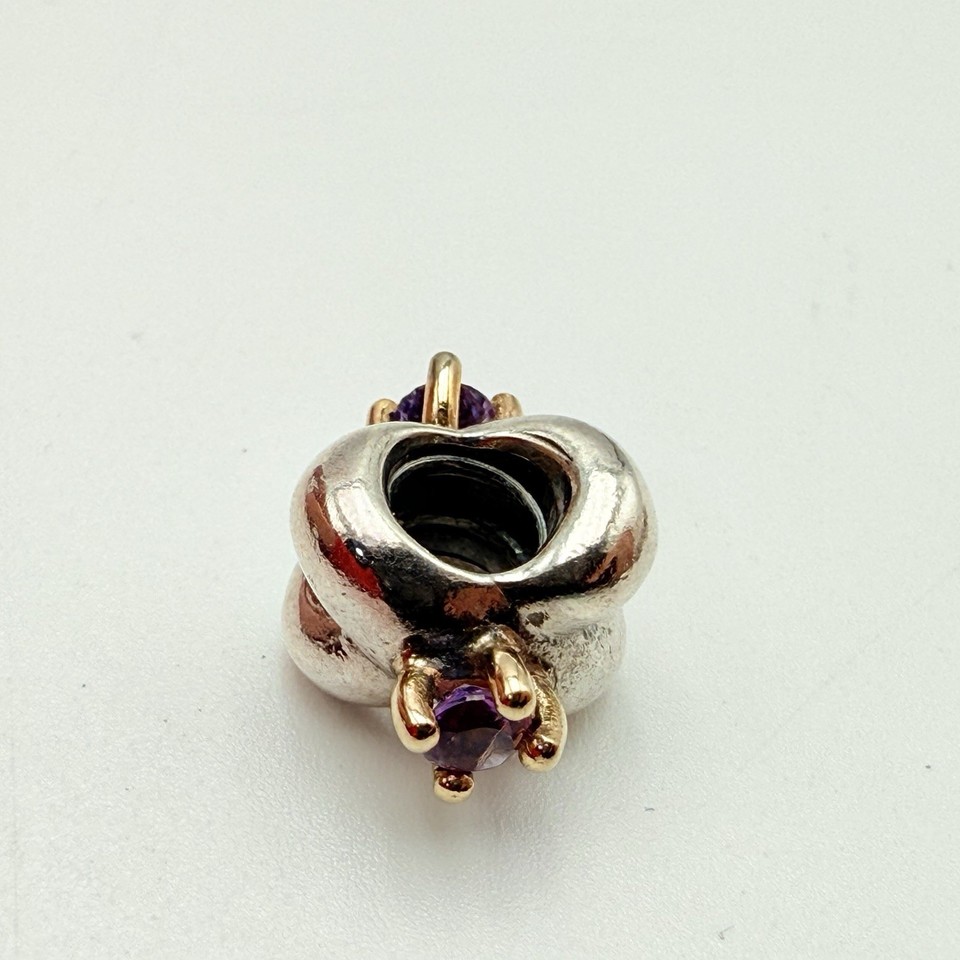 Authentic PANDORA Sterling Silver & 14k Gold Amethyst Love Knot Charm ...