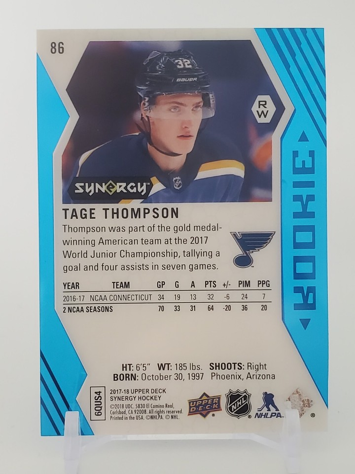 2017-18 Upper Deck Synergy Blue Tage Thompson Rookie #86 - BUFFALO ...