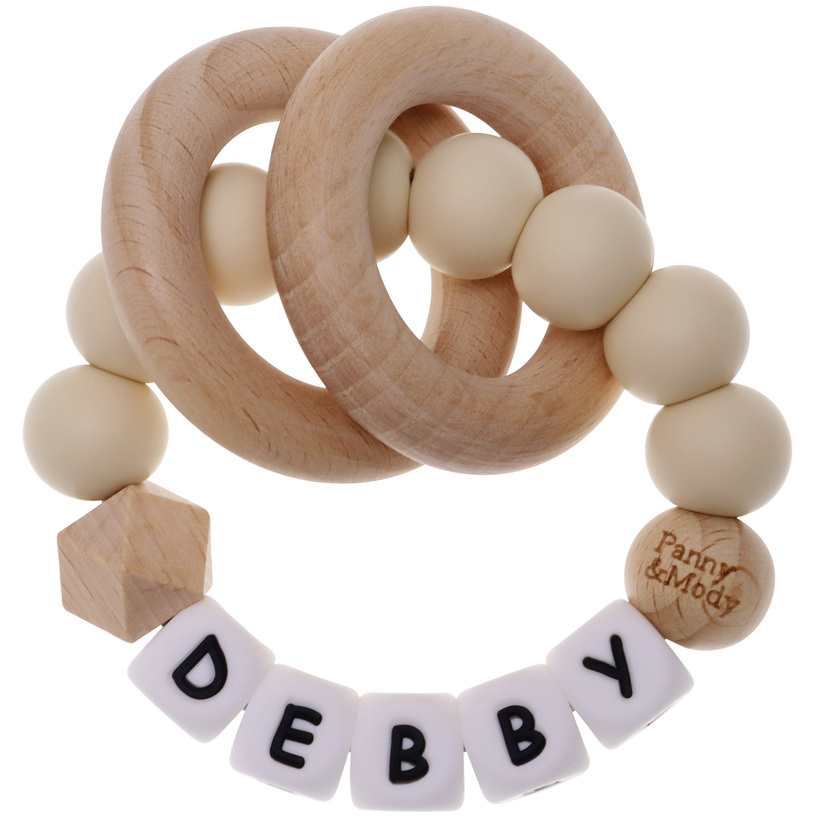Personalised Teether, Natural Wood & Silicone Teething Ring/Rattle ...