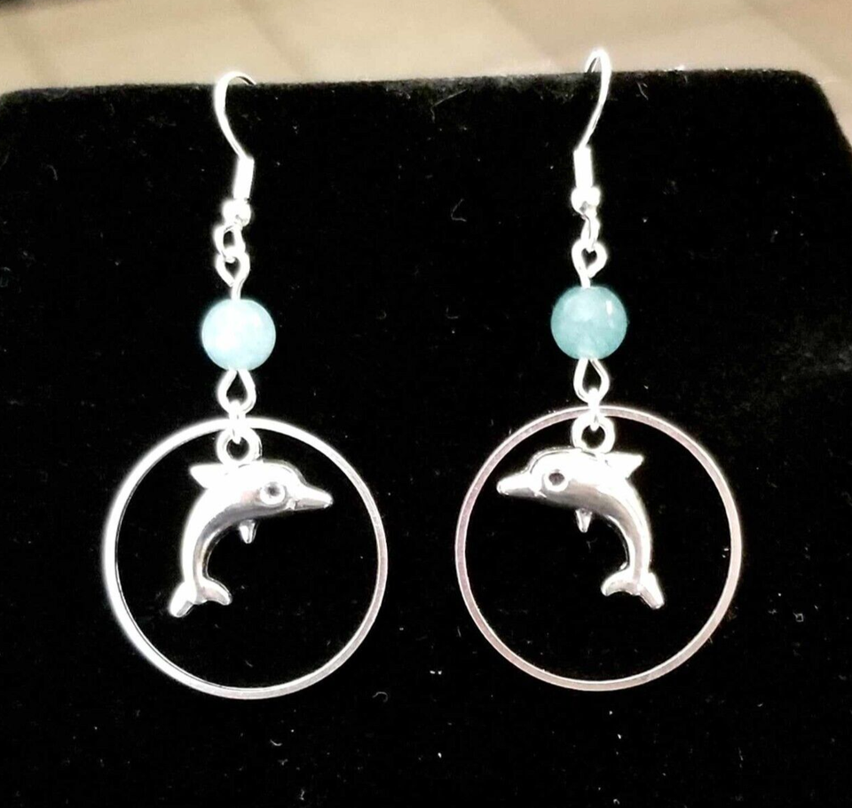 Silver Dolphin Earrings, Aquamarine Earrings, Dolphin Dangle Earrings ...