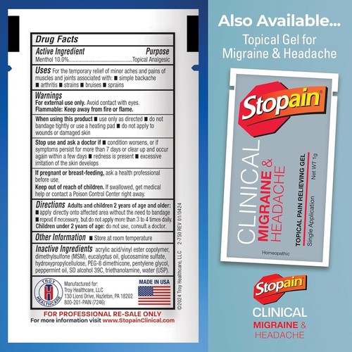 Stopain Pain Relief Clinical Gel Packets, 50 Pack, USA Made, Max ...
