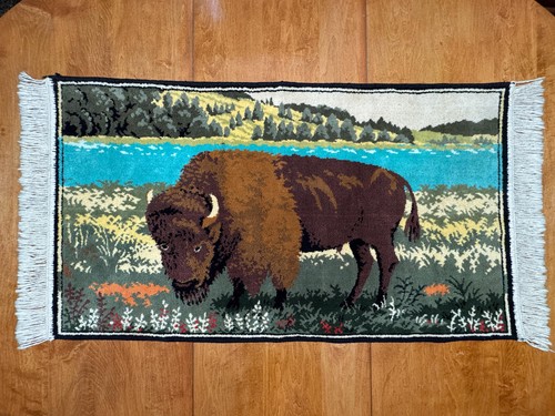 Vintage Buffalo Rug, American Bison, Woven Cotton 1960s Rustic ...