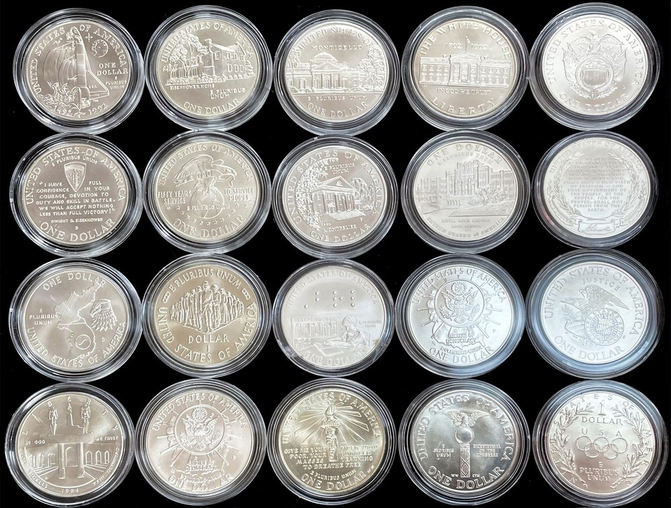 (20) SILVER MIXED US MODERN $1 COMMEMORATIVE MINT STATE COIN LOT IN ...