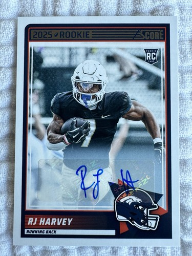 RJ Harvey 2025 Panini Score Football Base Rookie Signatures #49 RC AUTO ...