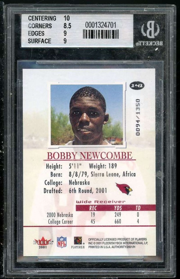 Bobby Newcombe Rookie Card 2001 Fleer Authority #141 BGS 9 (Read ...