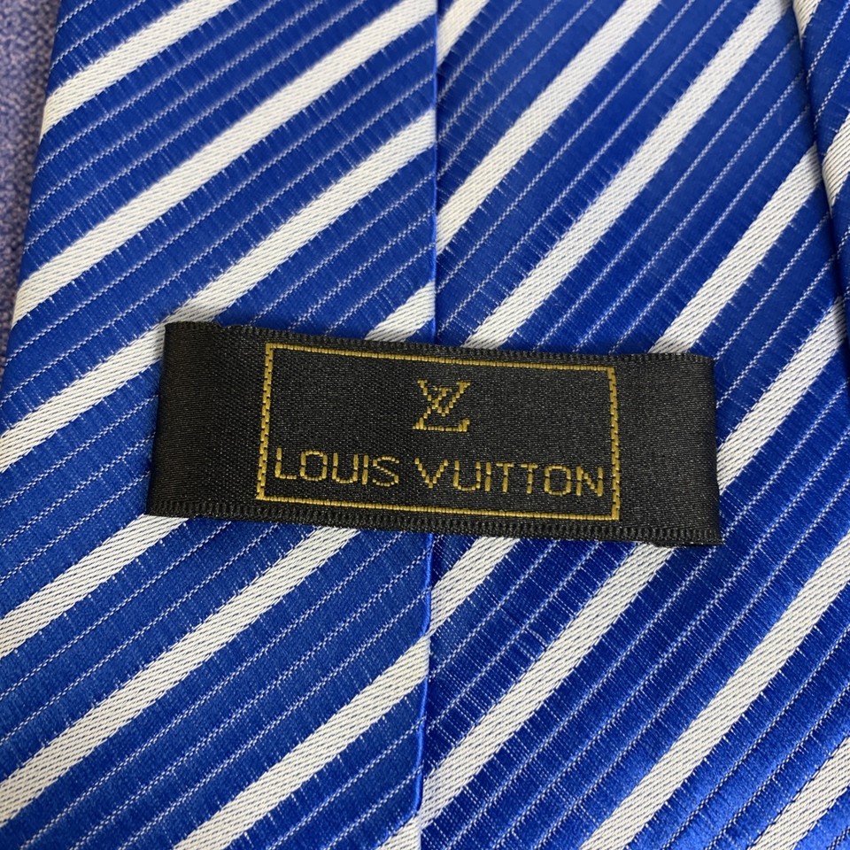 Louis Vuitton Silk Repp Tie Blue White Diagonal Stripe Made in Italy LV ...
