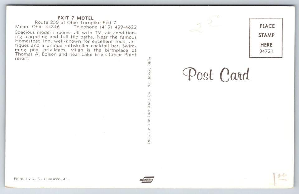 Milan Ohio~Exit 7 Motel~Roadside~1960s Postcard | eBay