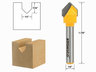 90 Degree X 1/2" Dia. V Groove Flat Bottom Router Bit 1/4" Shank Yonico ...