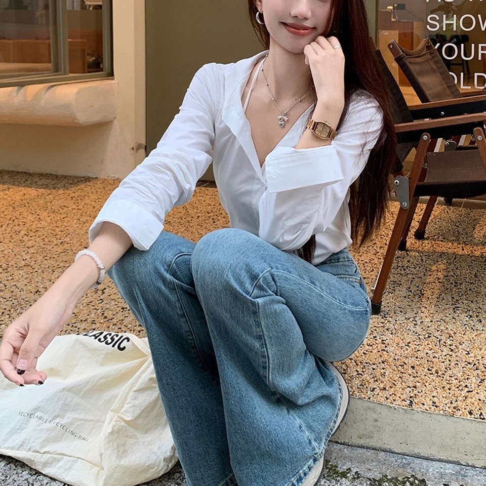 Tragbares Damen Langarmshirt mit V-Ausschnitt Design für alle ...