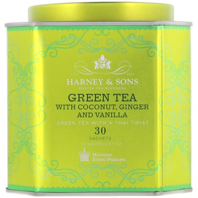 Harney & Sons, Green Tea with Coconut, Ginger and Vanilla, 30 Sachets ...