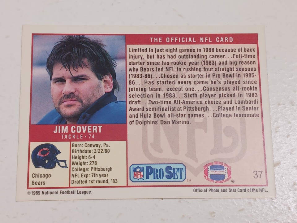 Jim Covert Chicago Bears 1989 Pro Set Card #37 | eBay