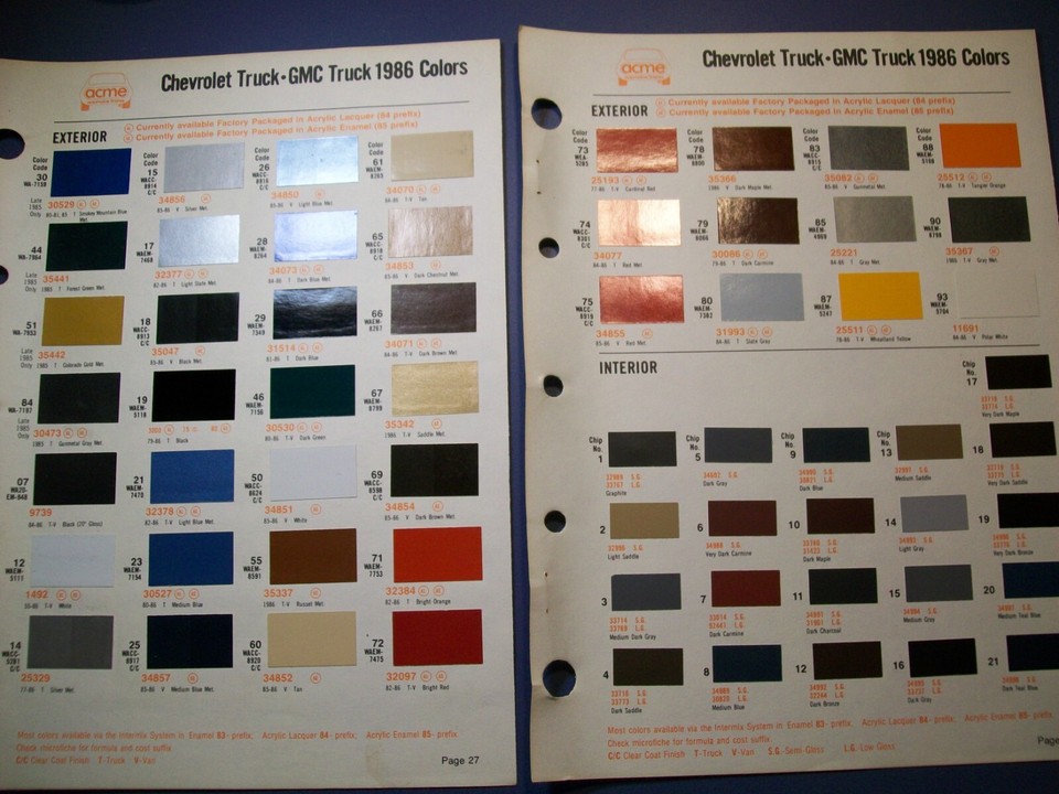1986 GMC Buick Cadillac Chevy Olds Pontiac Corvette car truck Paint ...