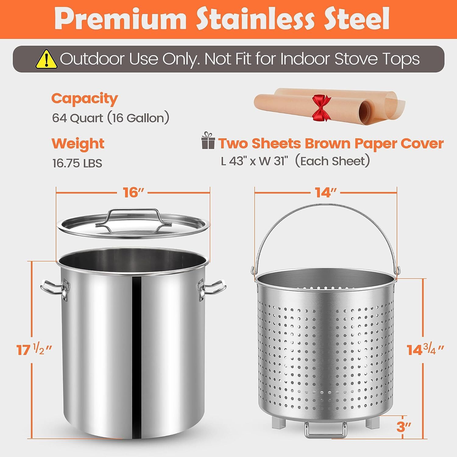 Commercial 64-100qt Turkey Fryer Pot Stainless Steel Crawfish Boiling ...