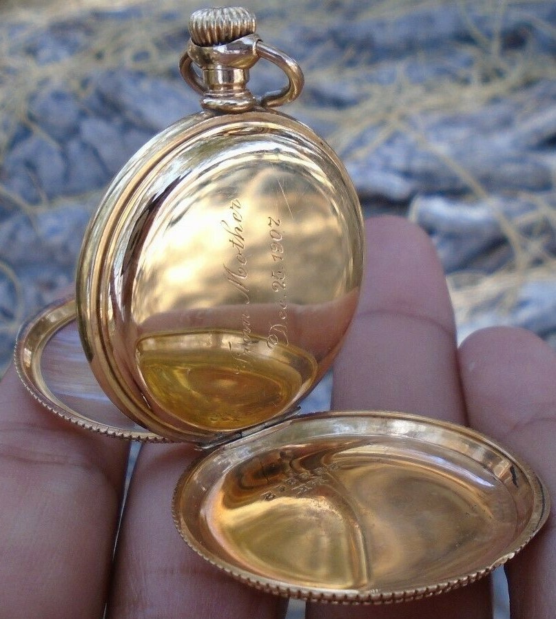 Antique A Stowell & Co 14k gold porcelain stunning wind up pocket watch ...
