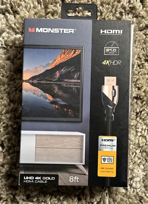 Monster 8'ft 4K HDMI Certified Premium Cable w/ Gold Plated Connector ...