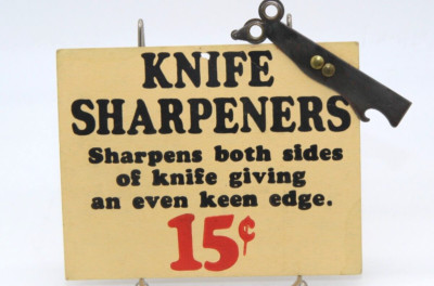 Vintage Knife Sharpener Price Sign W/ Sample Sharpener Grocery Hardware ...