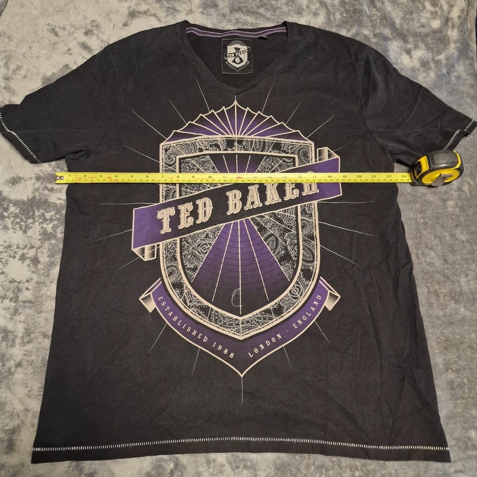Ted BAKER mens V Neck T Shirt With Logo Size 6 XL Black/purple | eBay UK