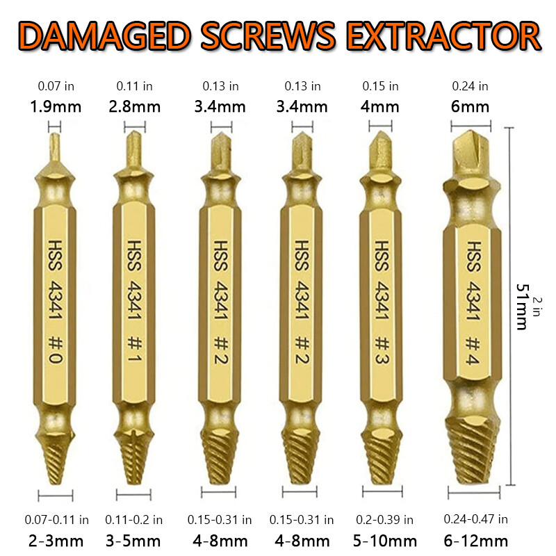 12PC Damaged Screw Extractor Set Easy Out Broken Drill Bit Remover Kit ...