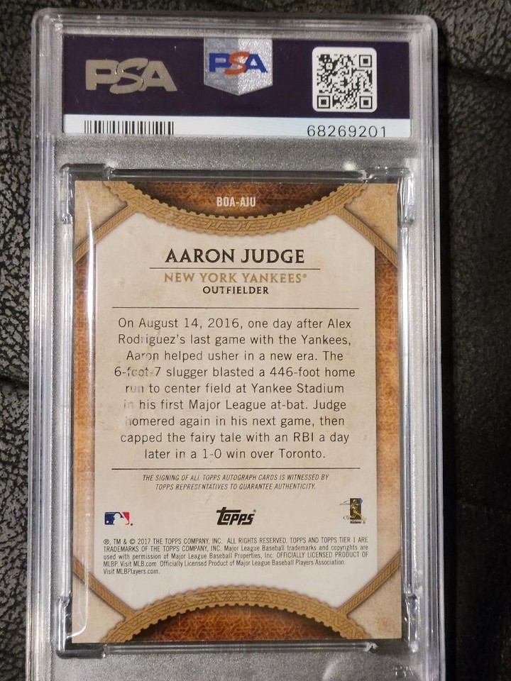 2017 Topps Tier One Aaron Judge Break Out AUTO #AJU /140 RC PSA 9, Auto ...