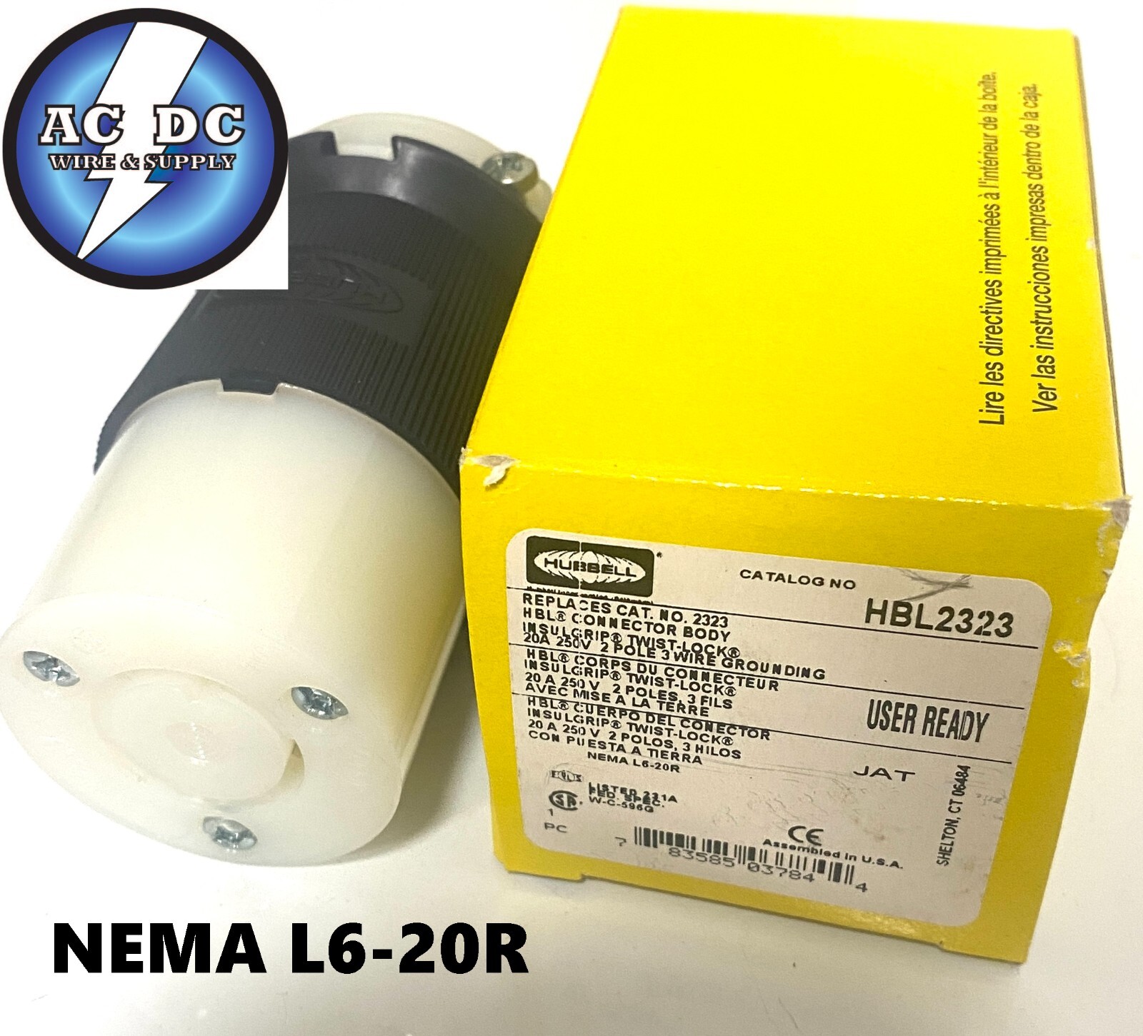 HUBBELL TWIST-LOCK INSULGRIP HBL2323 FEMALE 20A 250VAC 2P 3W GRND | eBay