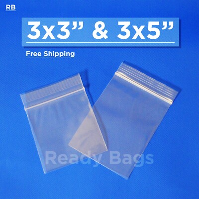 Small Clear Zip Seal Plastic 3x3" 3x5" Recloseable Bags 2Mil Jewelry ...