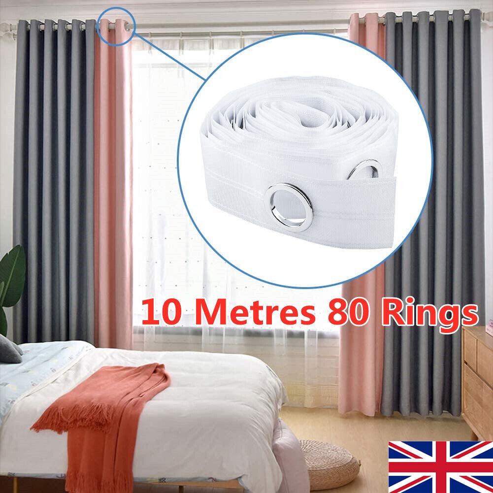 10 Metres Curtain Heading Tape with 80 Round Eyelet Rings for Curtain ...