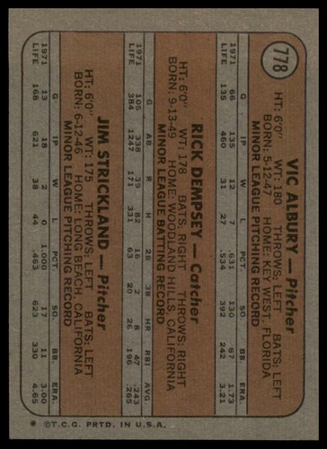 1972 Topps Twins Rick Dempsey #778 Rookie Ex-ExMint Set Break Combine ...