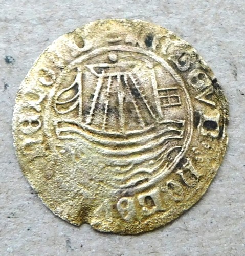 NO RESERVE c1550 GENUINE Tudor Brass Ship Jetton Jeton Metal Detecting ...