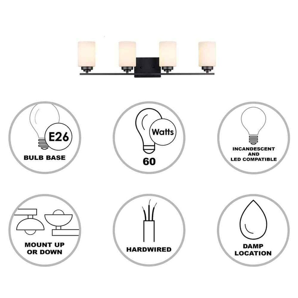 Bel Air Lighting Mod Pod 31.25 in. 4-Light Black Bathroom Vanity Light ...