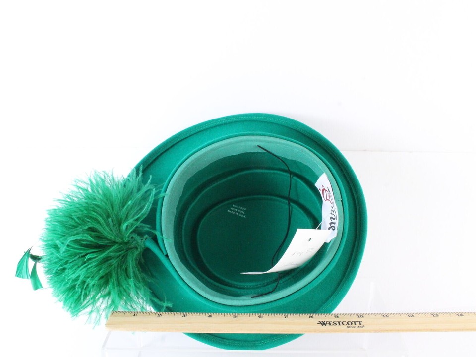 Mr D Ladies Fancy Boutique Green Wool Felt Hat W/ Feathers 7 56cm | eBay
