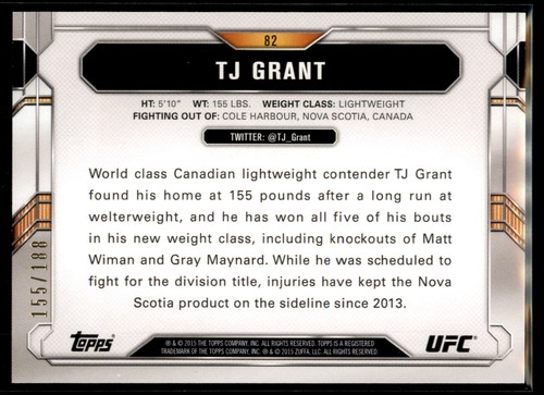 2015 Topps UFC Chronicles - TJ Grant #82 Black and White /188 for sale ...