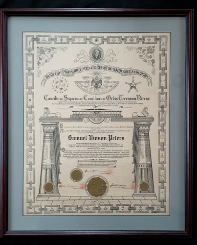 Antique Masonic 33° 1916 certificate Concilium Supremum Conciliorum ...