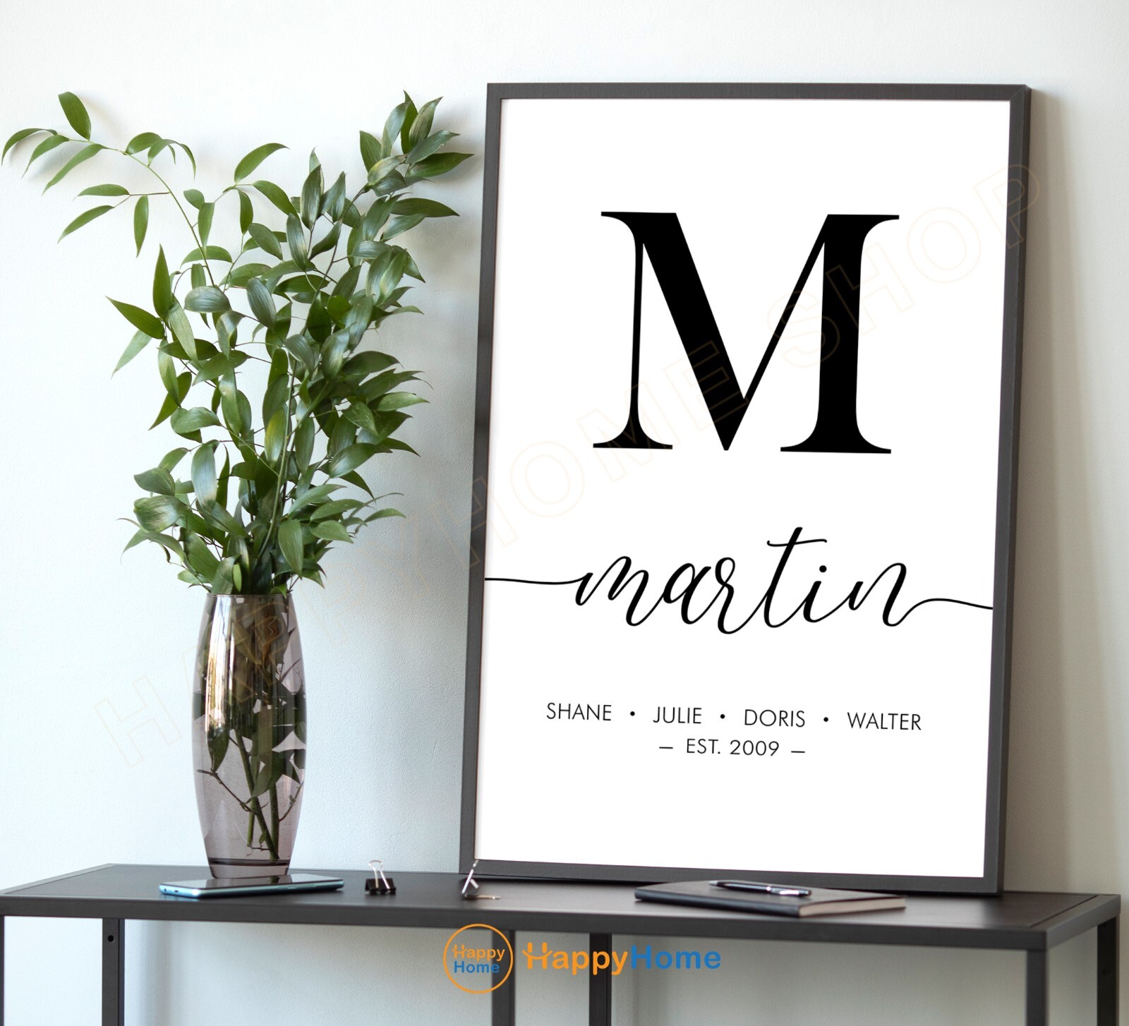 Personalized Family Name Sign Custom Established Monogram Print Room ...