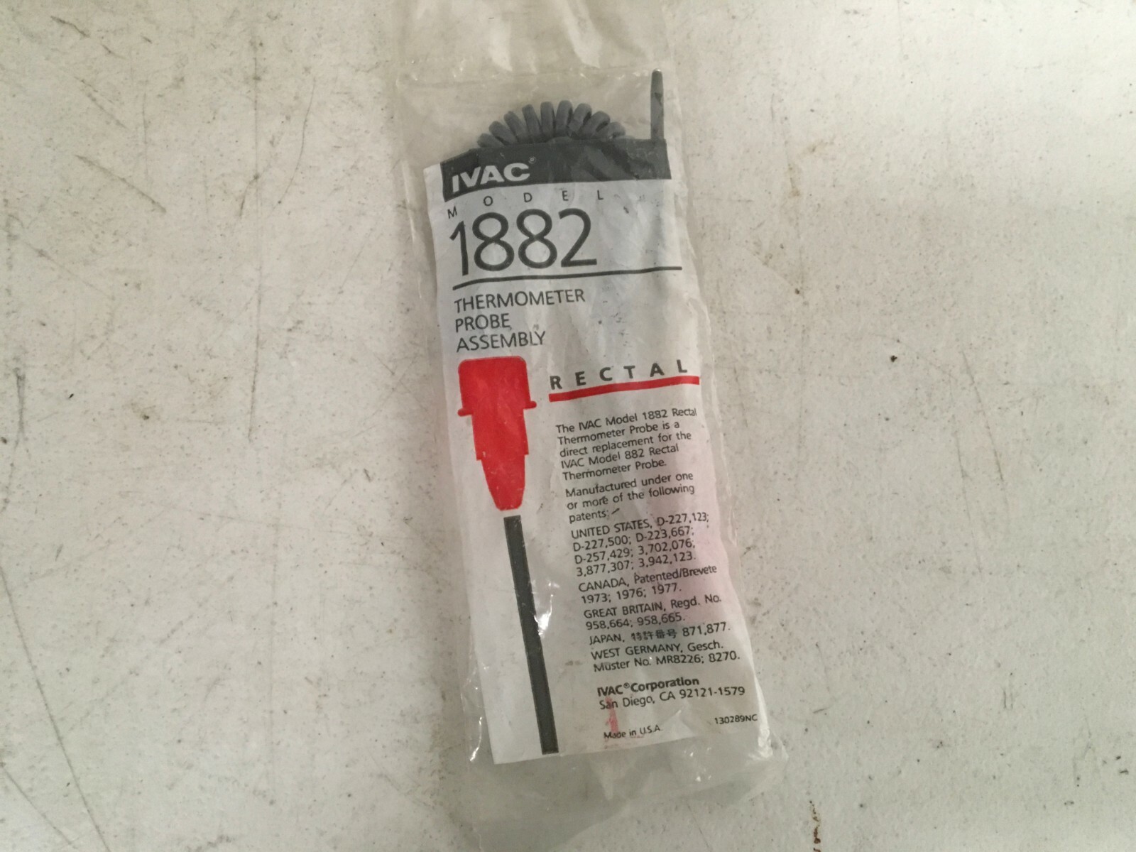 IVAC Model 1882 Rectal Thermometer Probe Assembly REPLACEMENT FOR 882 ...