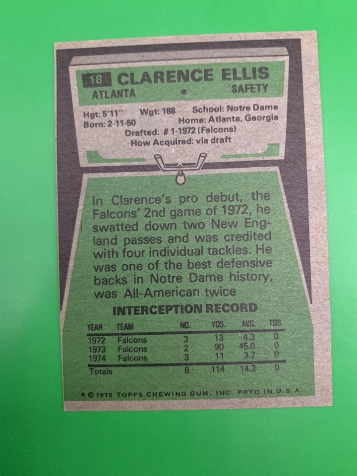 1975 Topps Clarence Ellis Atlanta Falcons #18 | eBay