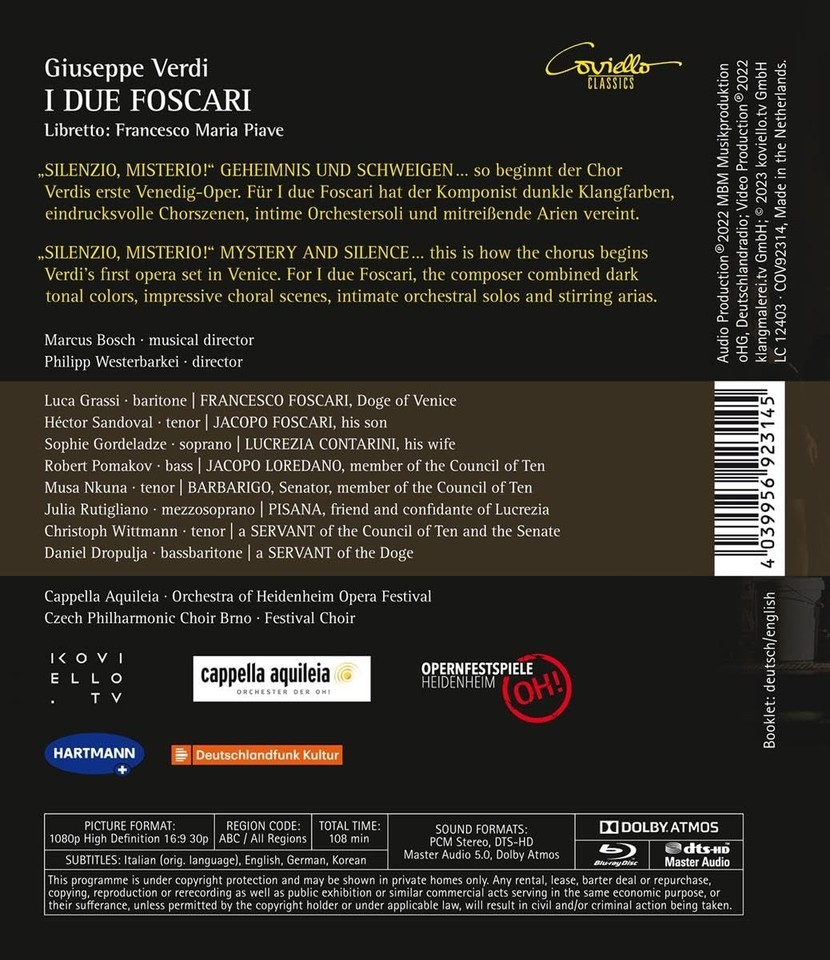 I Due Foscari (Blu-ray) Luca Grassi Héctor Sandoval Sophie Gordeladze ...