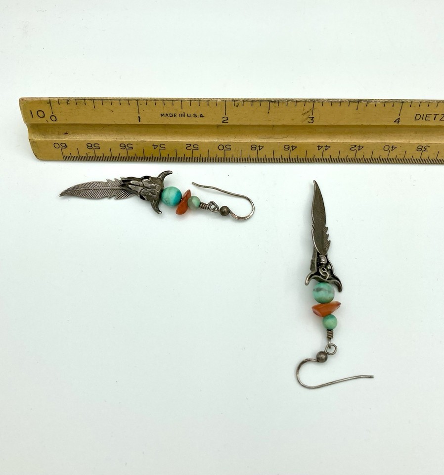 Sterling Silver 925 & Chip Bead Earrings Southwest -Dangling Cow Skull ...