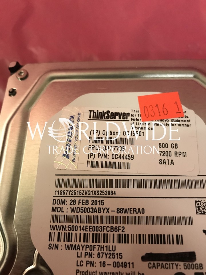 Lenovo 03T7705 0C19501 0C44459 500GB SATA 6GBps 3.5" 7200 RPM Disk, no ...