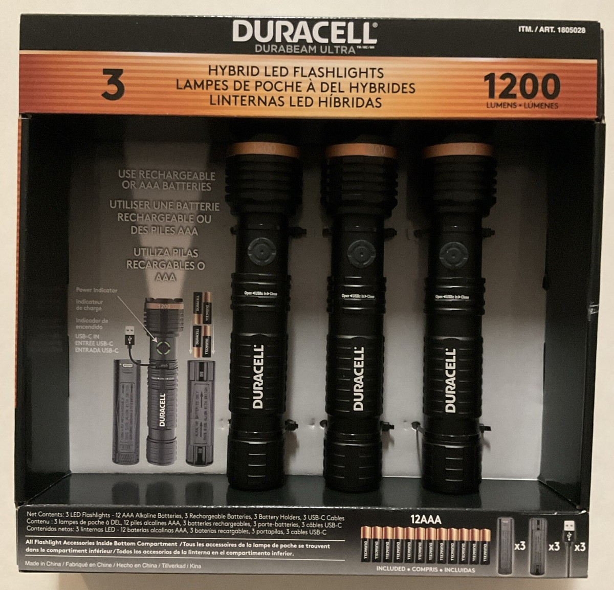 Costco Flashlight 1000 Lumens 3pk Duracell Rechargeable Flashlights
