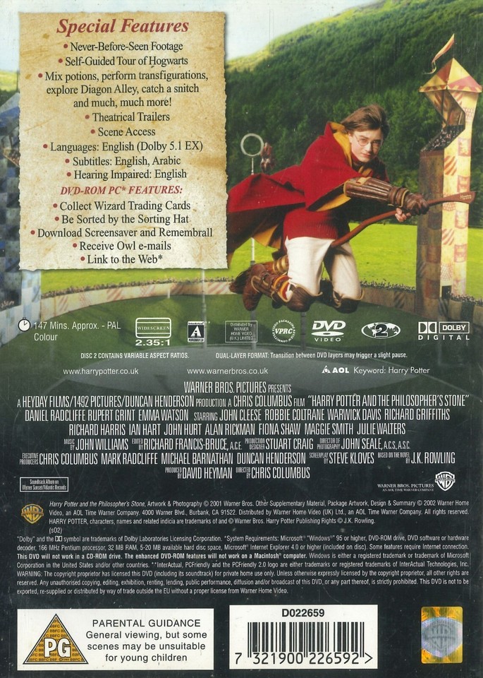 Harry Potter and the Philosopher's Stone (2001) Widescreen DVD, Daniel ...