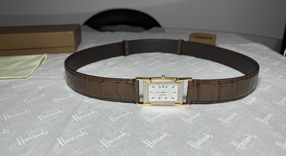 BURBERRY Men Faux Watch Leather Croc Effect Belt Size 85 RRP £650 NEW ...