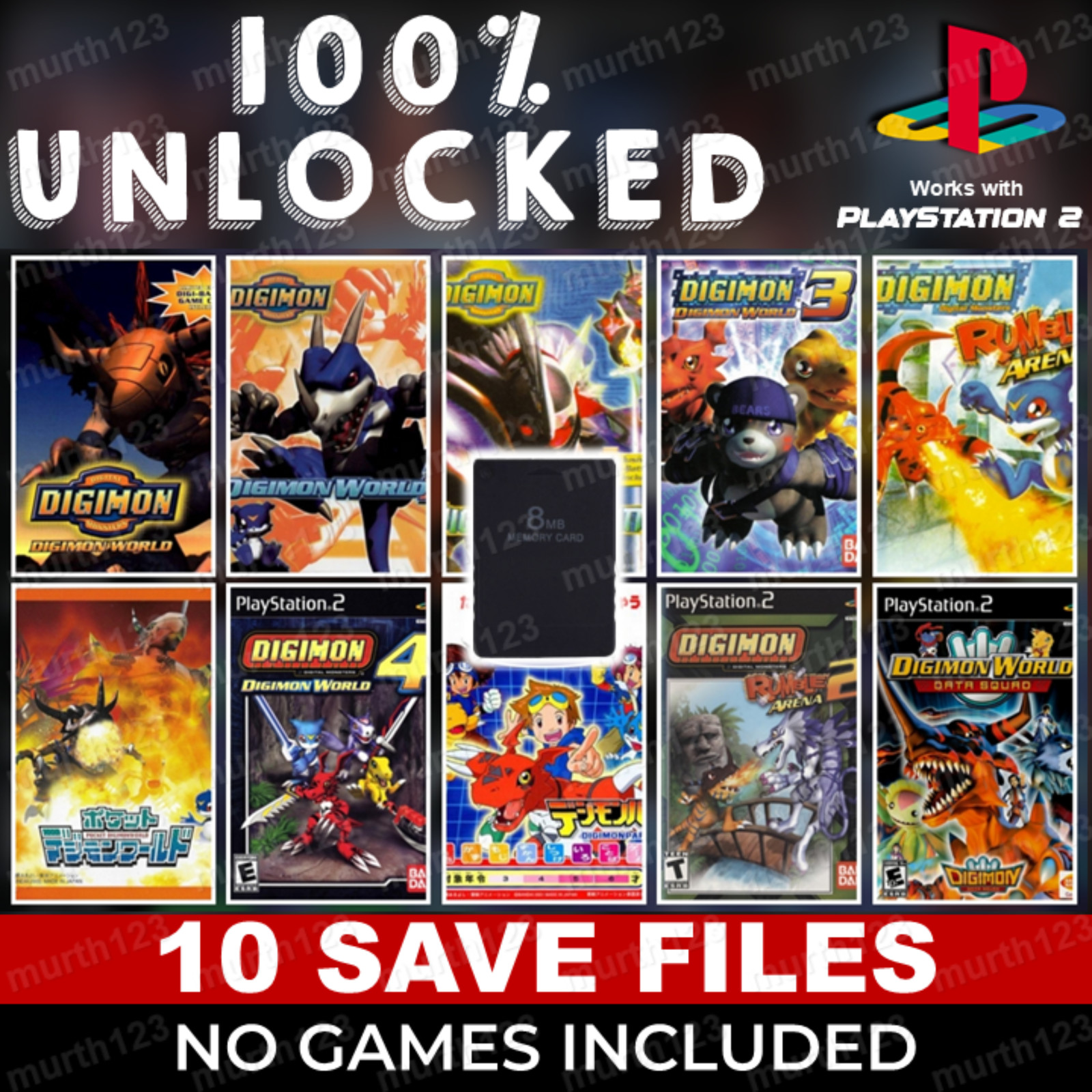 Digimon World PSX PS1 PS2 Memory Card 100% Completed Unlocked Save Beaten