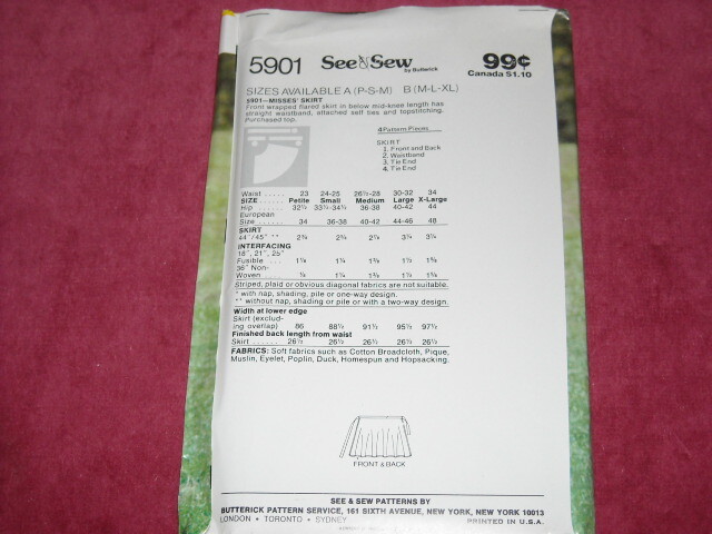 🌸 1979 UNCIRCULATED BUTTERICK #5901 - LADIES FRONT WRAP SKIRT PATTERN ...