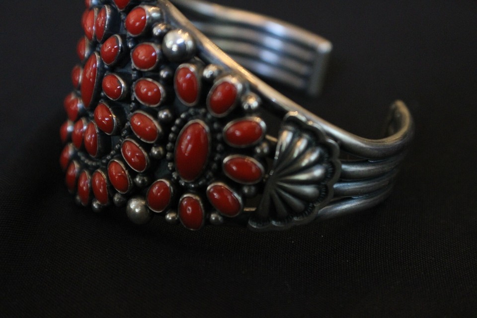 ERNEST ROY BEGAY NAVAJO CLUSTER CORAL STERLING SILVER CUFF BRACELET ...