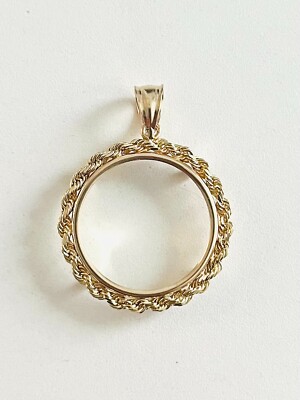 14k solid Yellow gold 4-Prong Rope Coin Bezel Frame for 1/4 oz ...