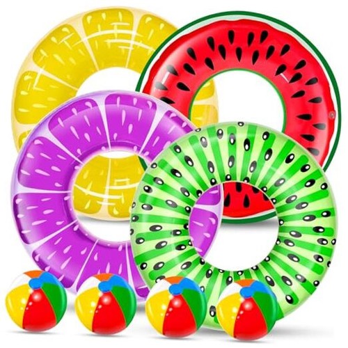 8 Pack Inflatable Pool Floats Toys for Kids, 4 Pcs Fruit Pool Swim ...