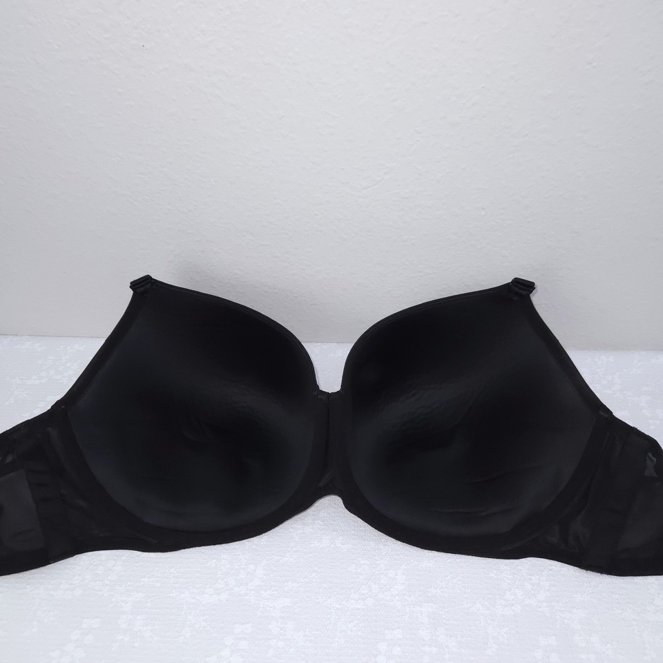 CACIQUE Balconette Push-Up Bra 42H Black Satin Multi-Way Convertible ...