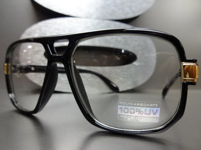 Mens CLASSIC RETRO HIP HOP Style Clear Lens EYE GLASSES Black Gold ...